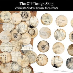 Neutral Grunge Circle Tag Set Round Tags Printable Ephemera Tags Junk ...