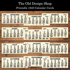 Calendar Cards 1942 Printable Vintage Ephemera Collage Sheet Digital ...