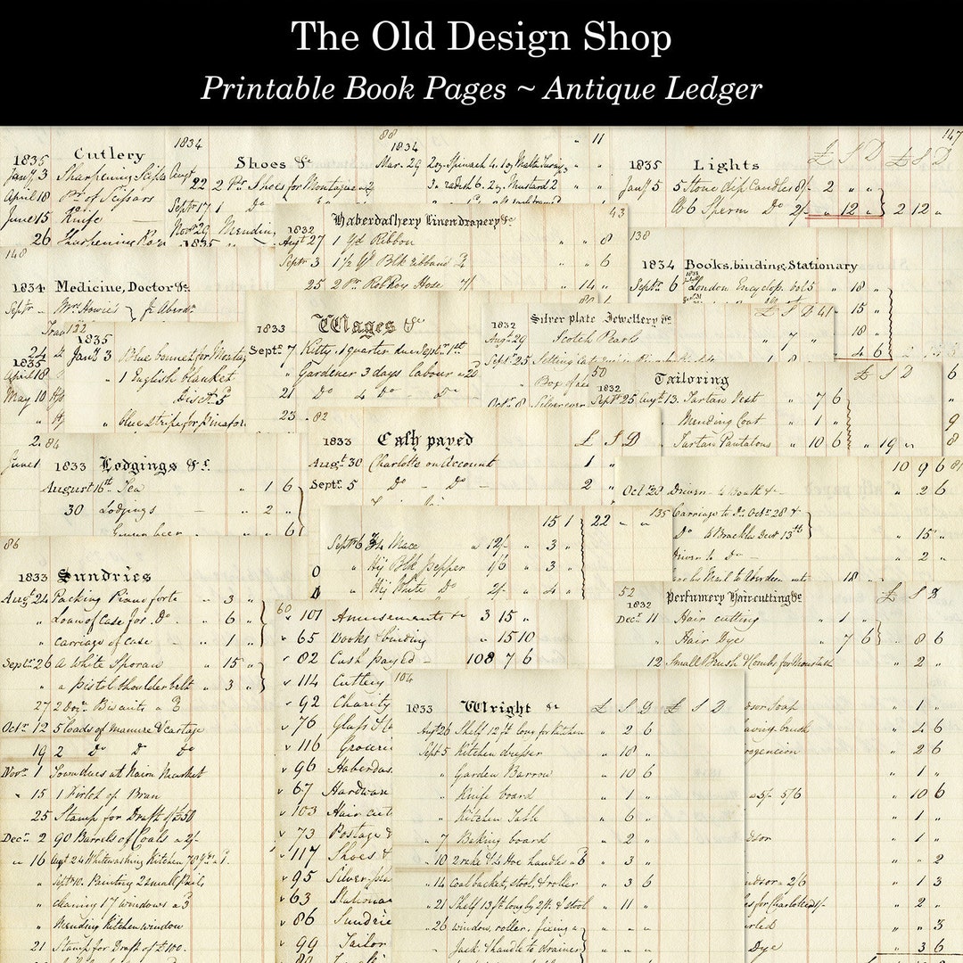 20 Antique Handwritten Ledger Pages Printable Vintage Book Pages for ...