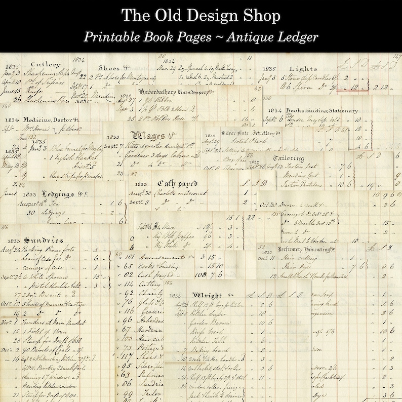 20 Antique Ledger Handwritten Vintage Printable Book Pages | Etsy
