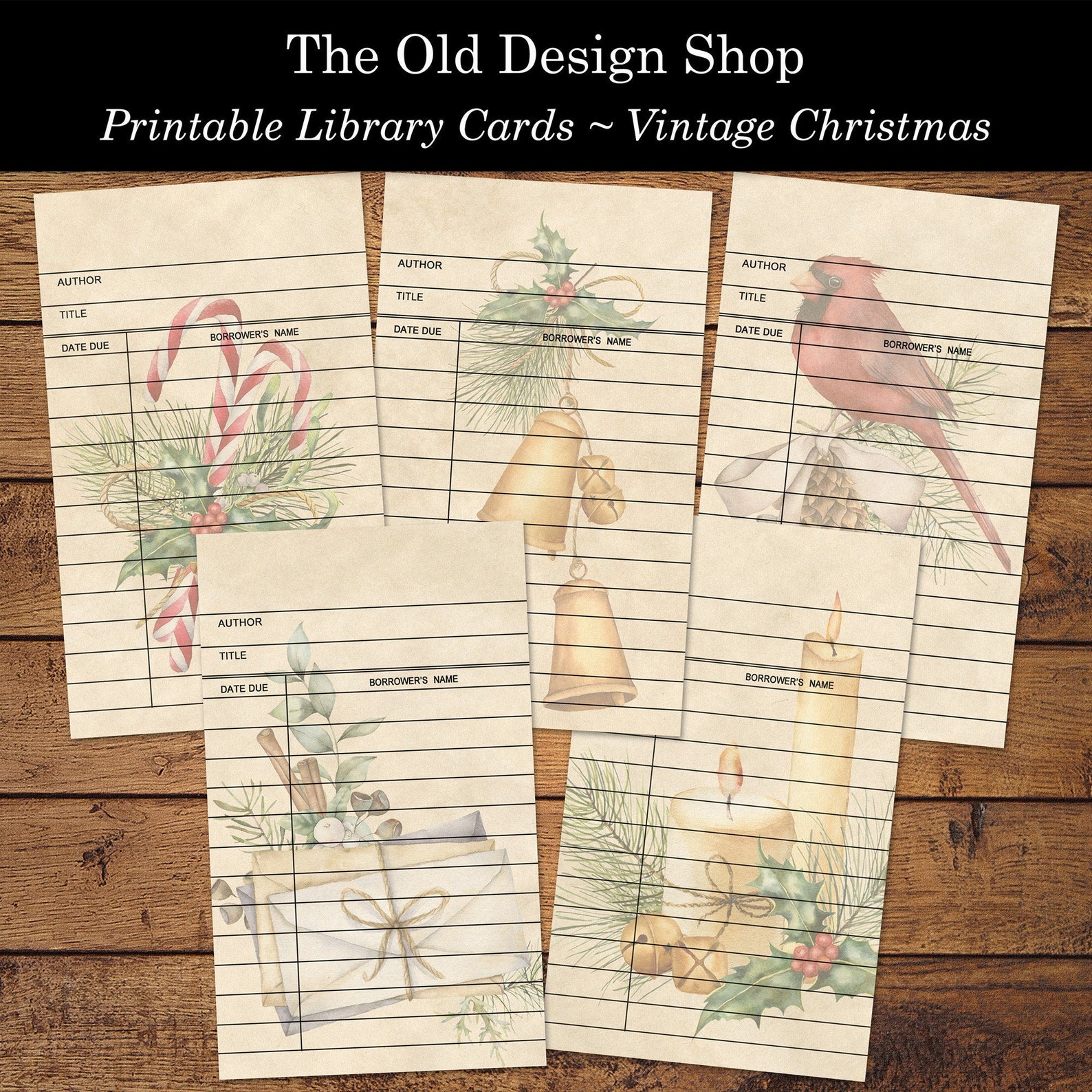 Library Cards Vintage Retro Printable Ephemera Christmas - Etsy