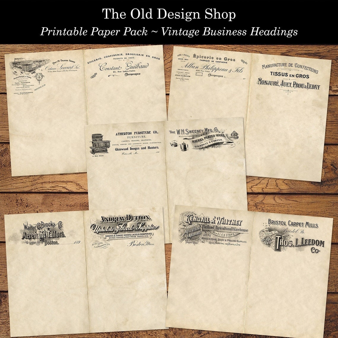 Printable Vintage Business Headings Paper Pack Coffee Dyed | Etsy