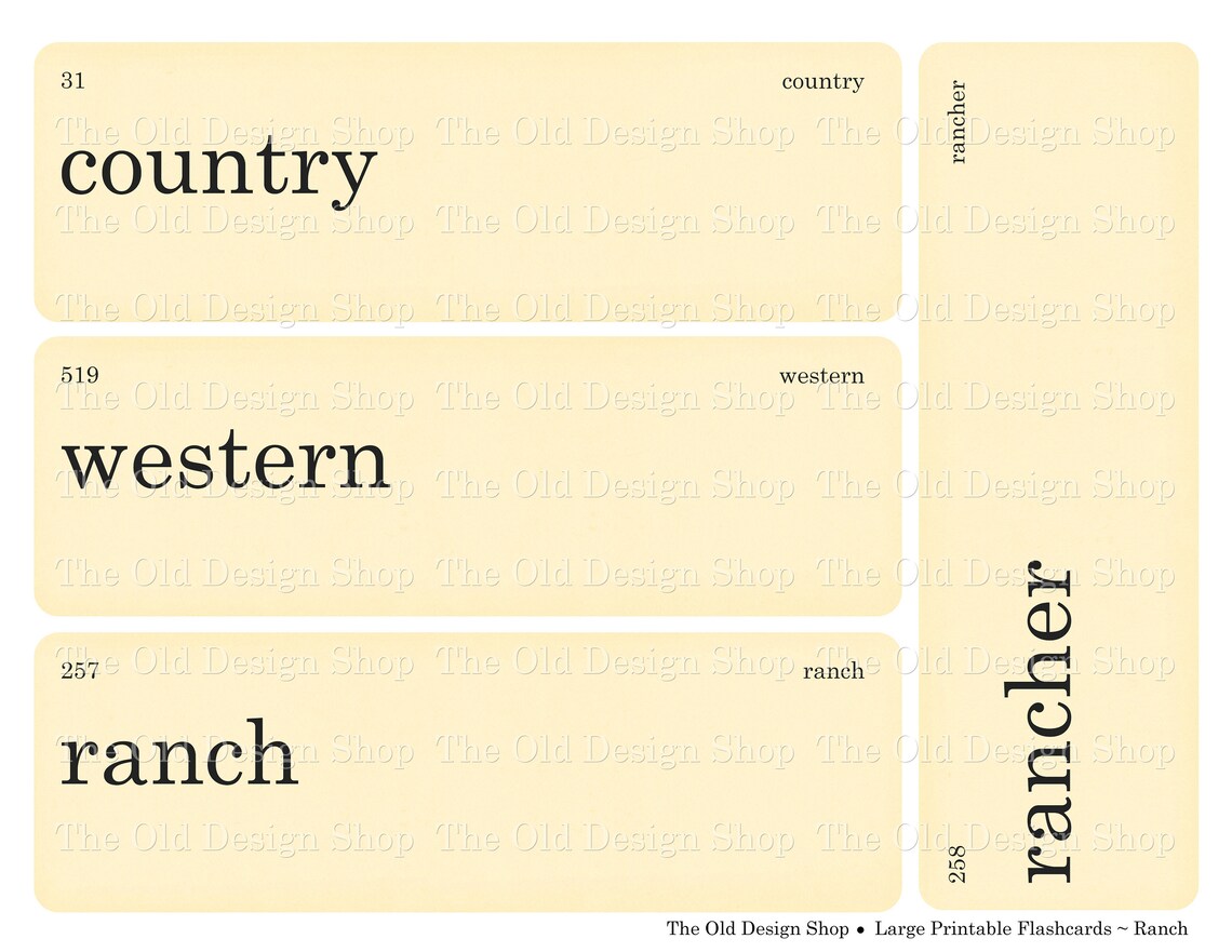 32 Printable Ranch Flashcards Cowboy Cowgirl Ephemera Large Vintage ...
