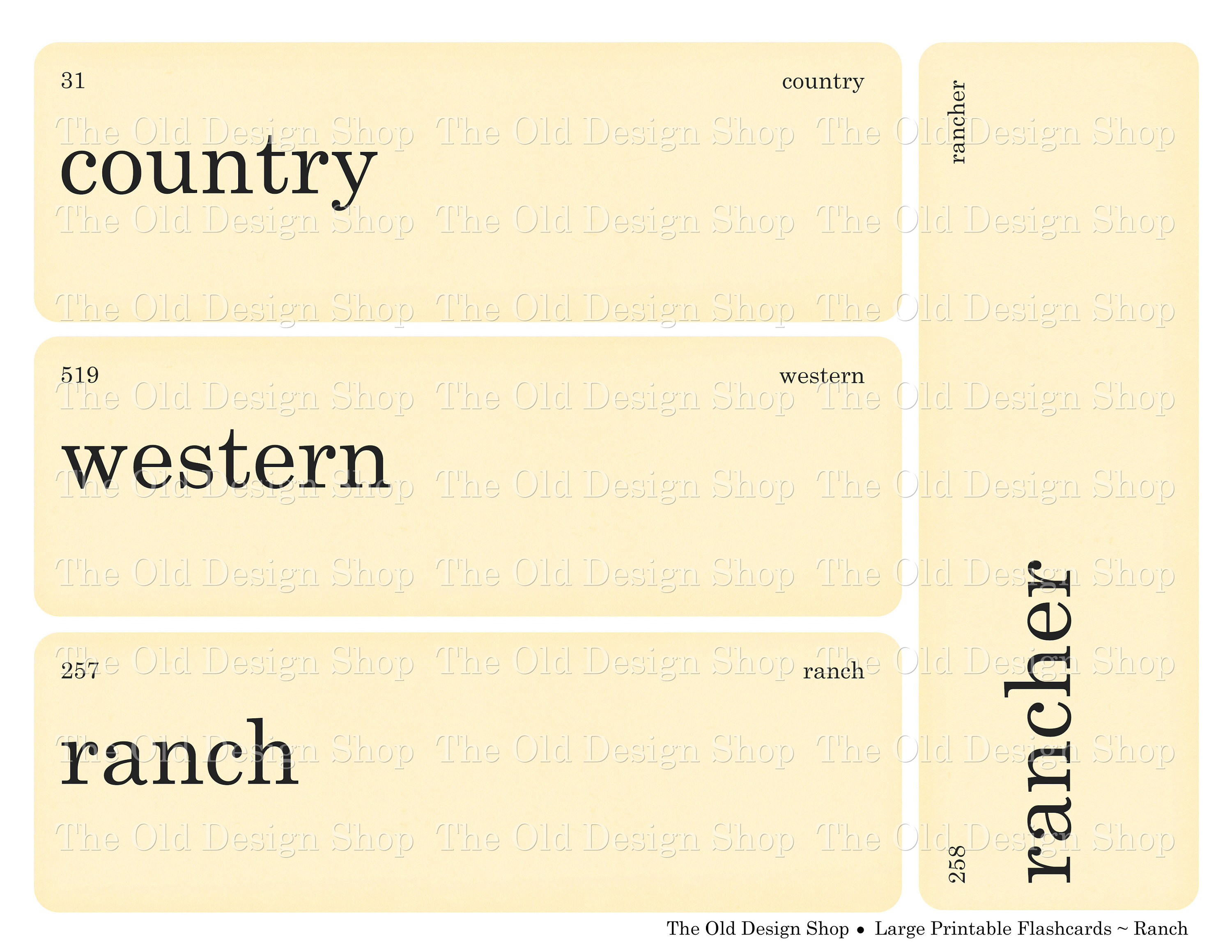 32 Printable Ranch Flashcards Cowboy Cowgirl Ephemera Large Vintage ...