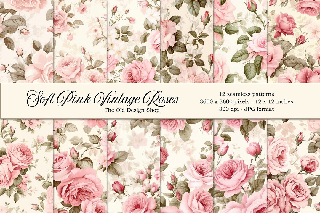 Soft Pink Roses Seamless Pattern Rose Background Digital Paper Vintage ...