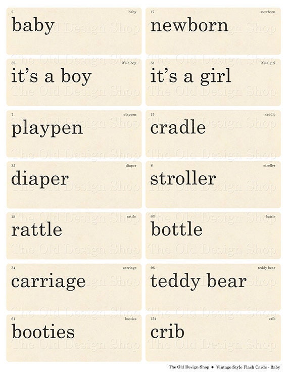 New Baby Flash Cards Vintage Inspired Printable Digital | Etsy
