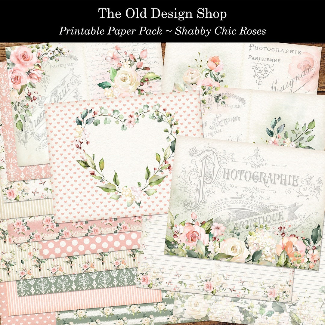 Printable Pink Rose Junk Journal Signatures Paper Pack Shabby Chic Pink ...
