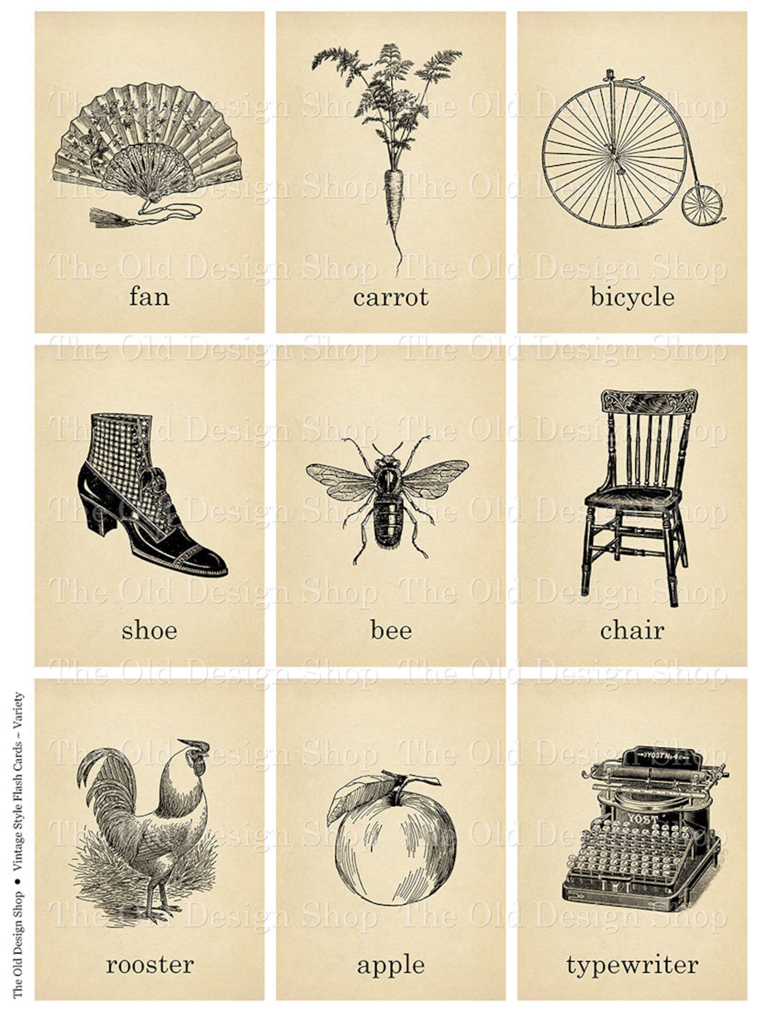 Printable Vintage Style Flash Cards for Junk Journals Cardmaking Supply ...