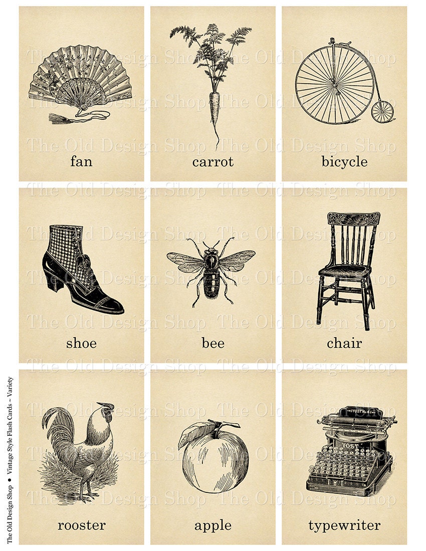 Printable Vintage Style Flash Cards for Junk Journals Cardmaking Supply ...