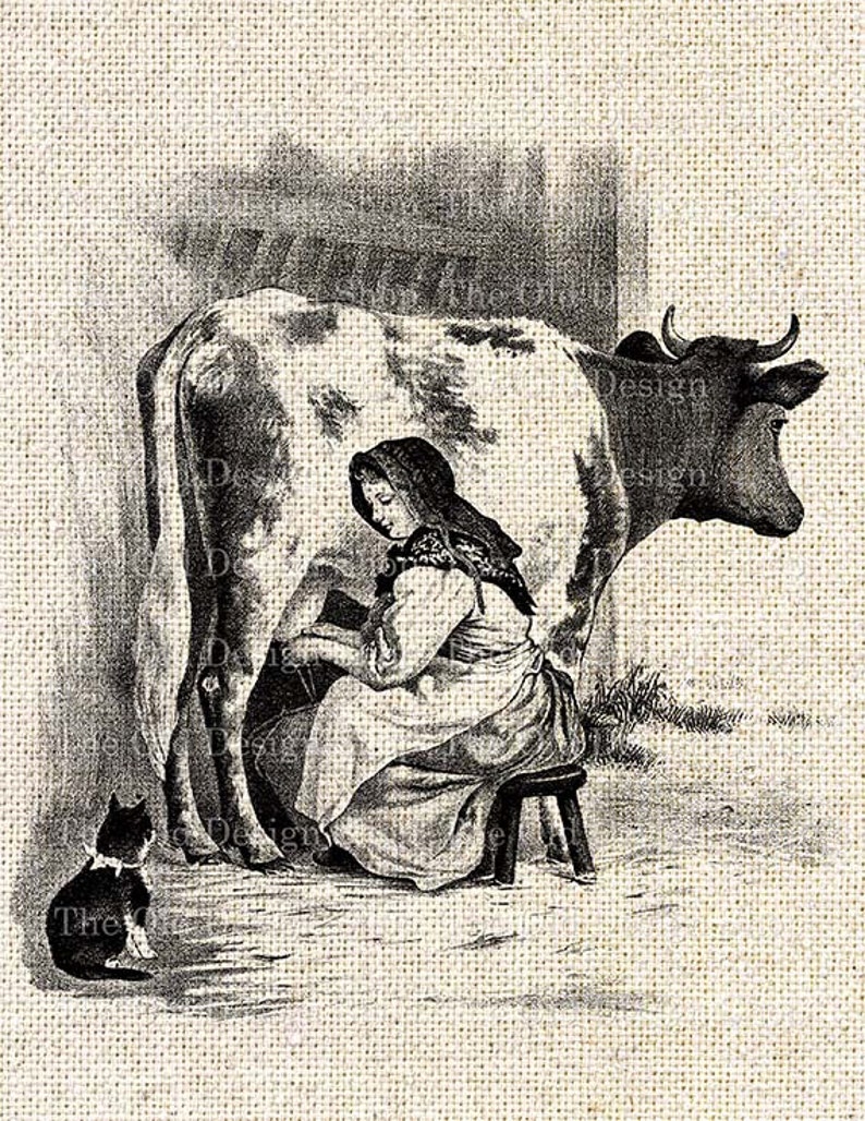 Milking Time Vintage Cow Milkmaid Farm Animal Commercial Use | Etsy
