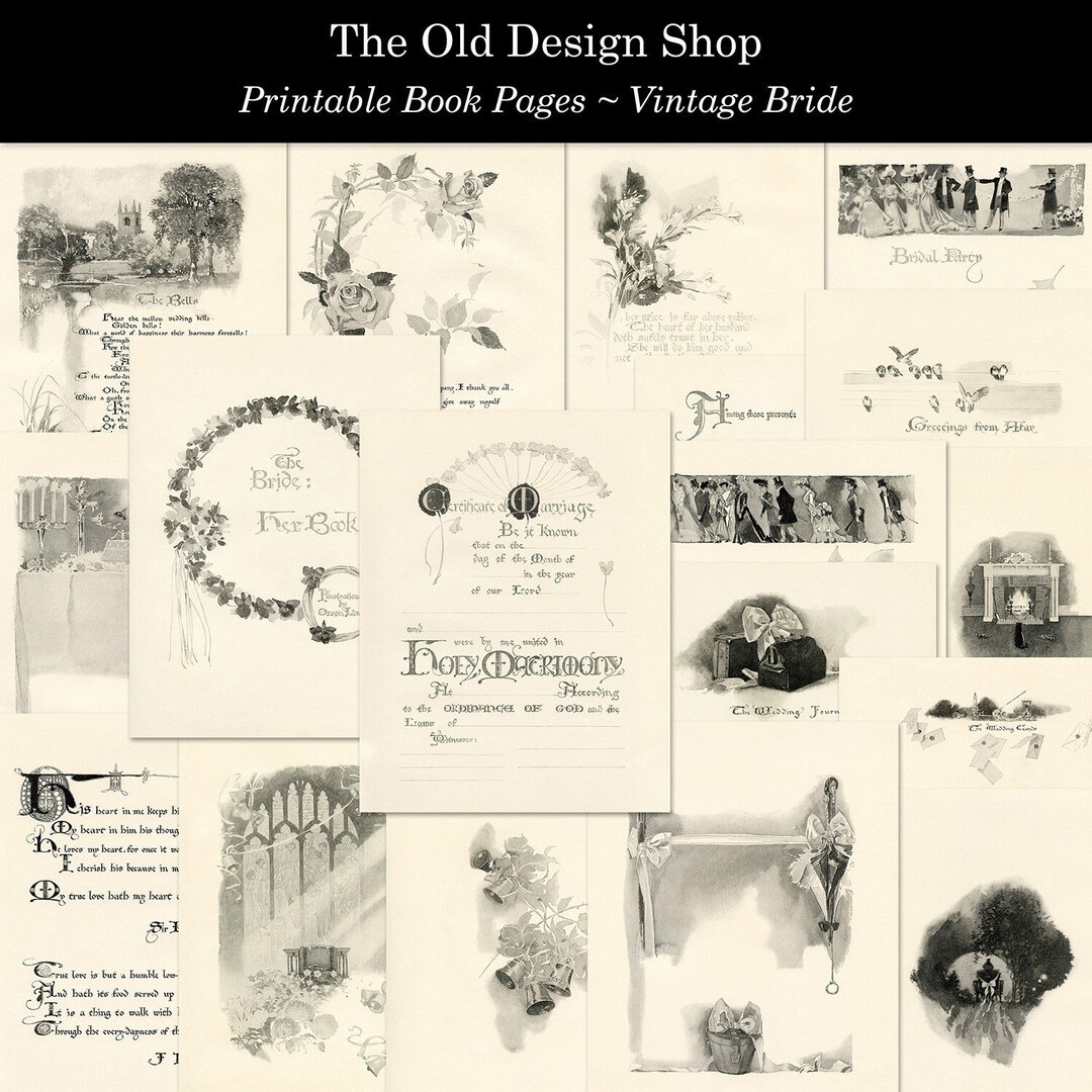 Old Book Pages Printable Vintage Bride Graphics Old Wedding Book for ...
