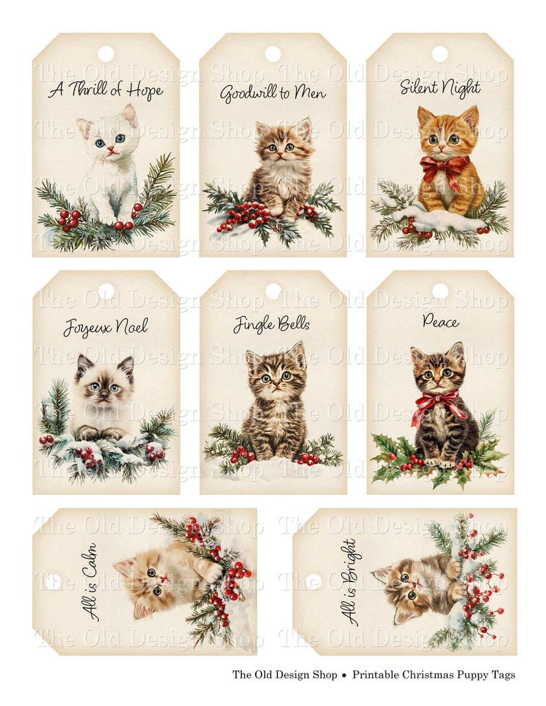Printable Christmas Kitten Tags Ephemera for Junk Journals Cardmaking ...