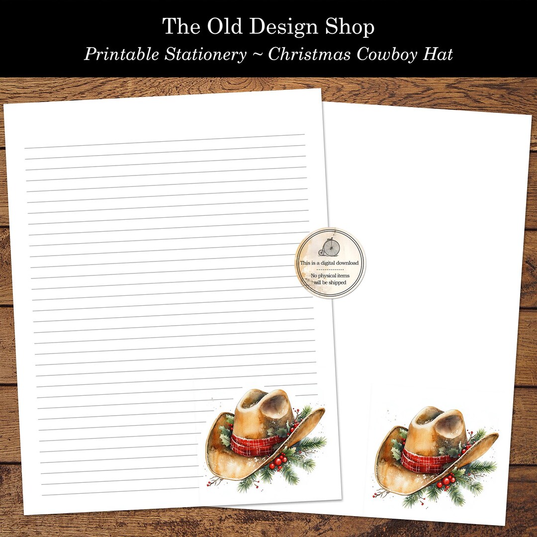 Christmas Cowboy Hat Printable Letter Writing Stationery Watercolor ...