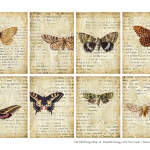 Printable ATC Butterflies Grunge Ephemera Shabby Junk Journal Cards ...