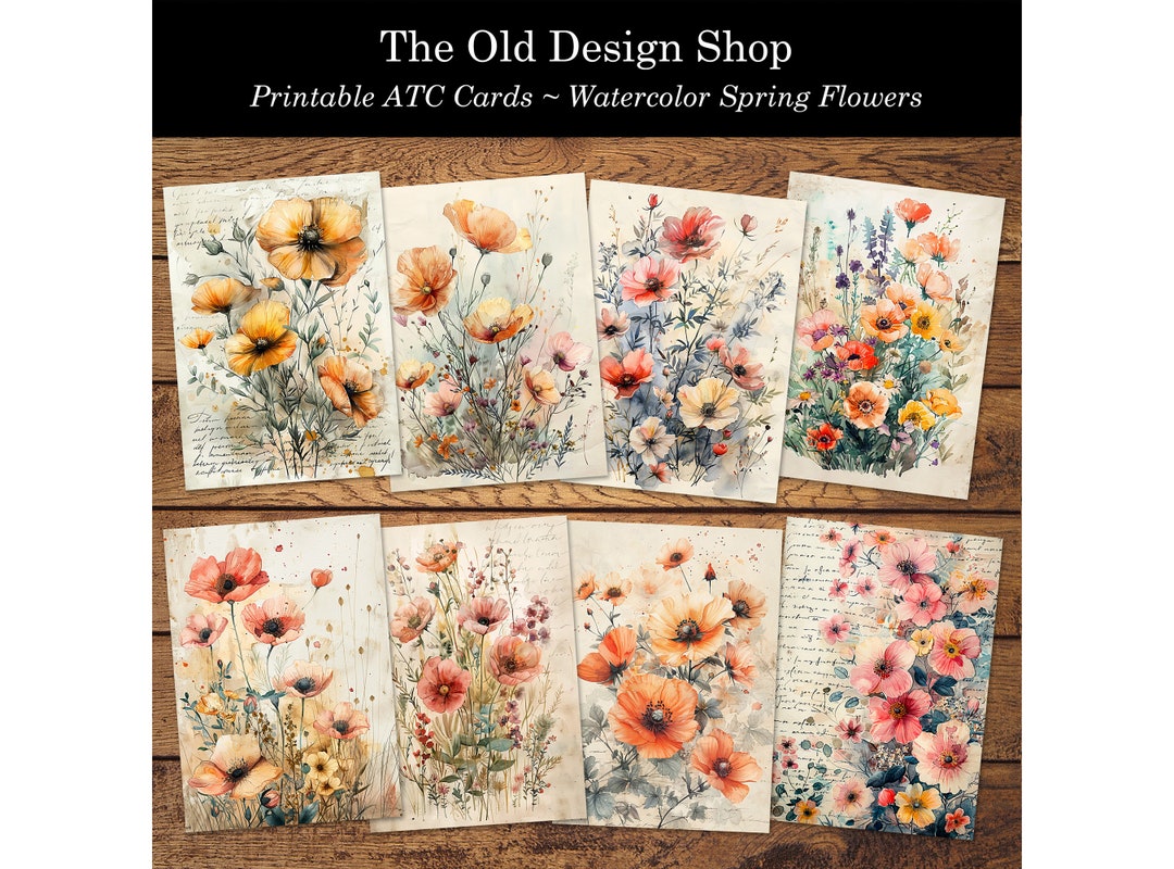 Printable Spring Flowers ATC Journal Cards Junk Journal Ephemera ...