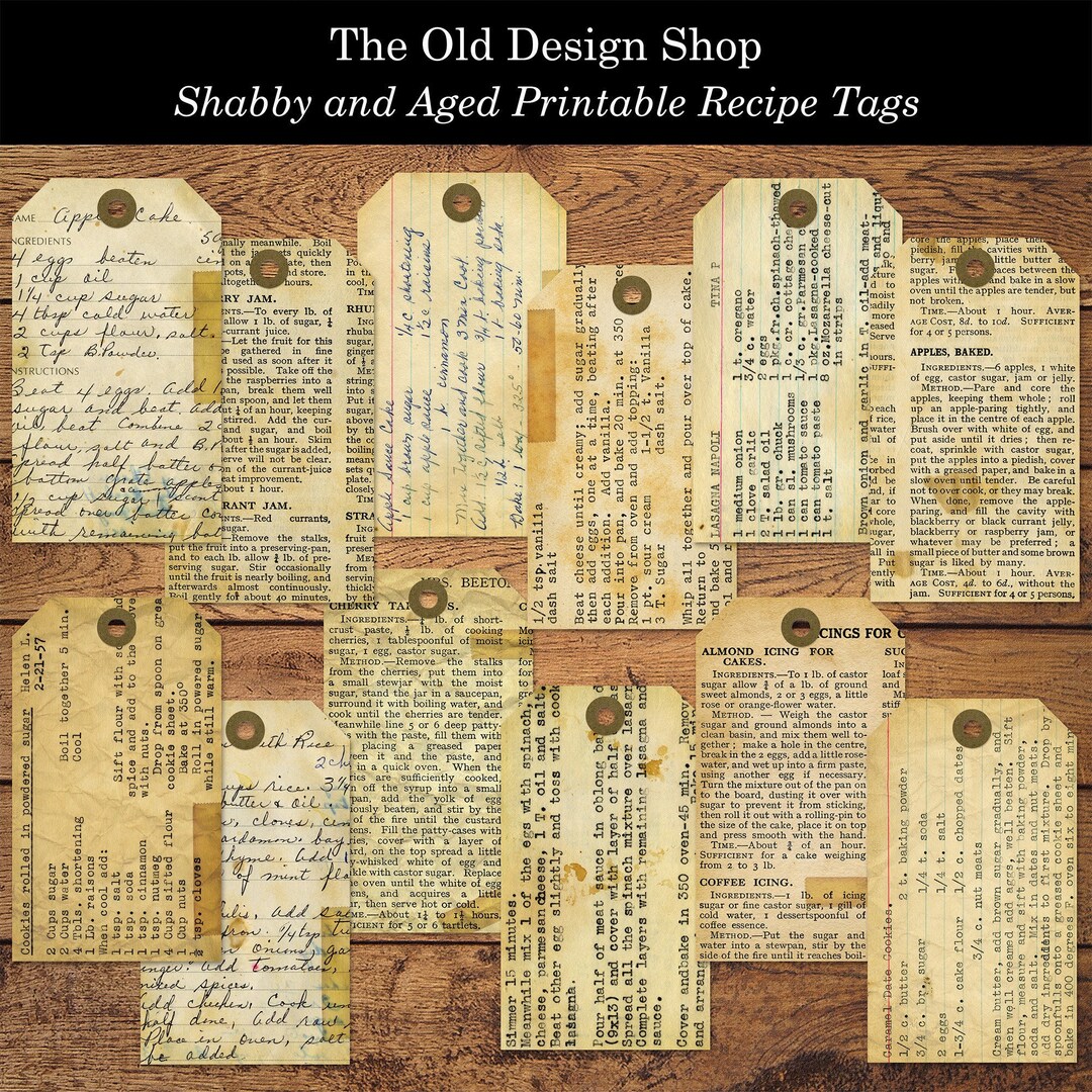 Shabby and Aged Recipe Tags Printable Vintage Style Digital Collage ...
