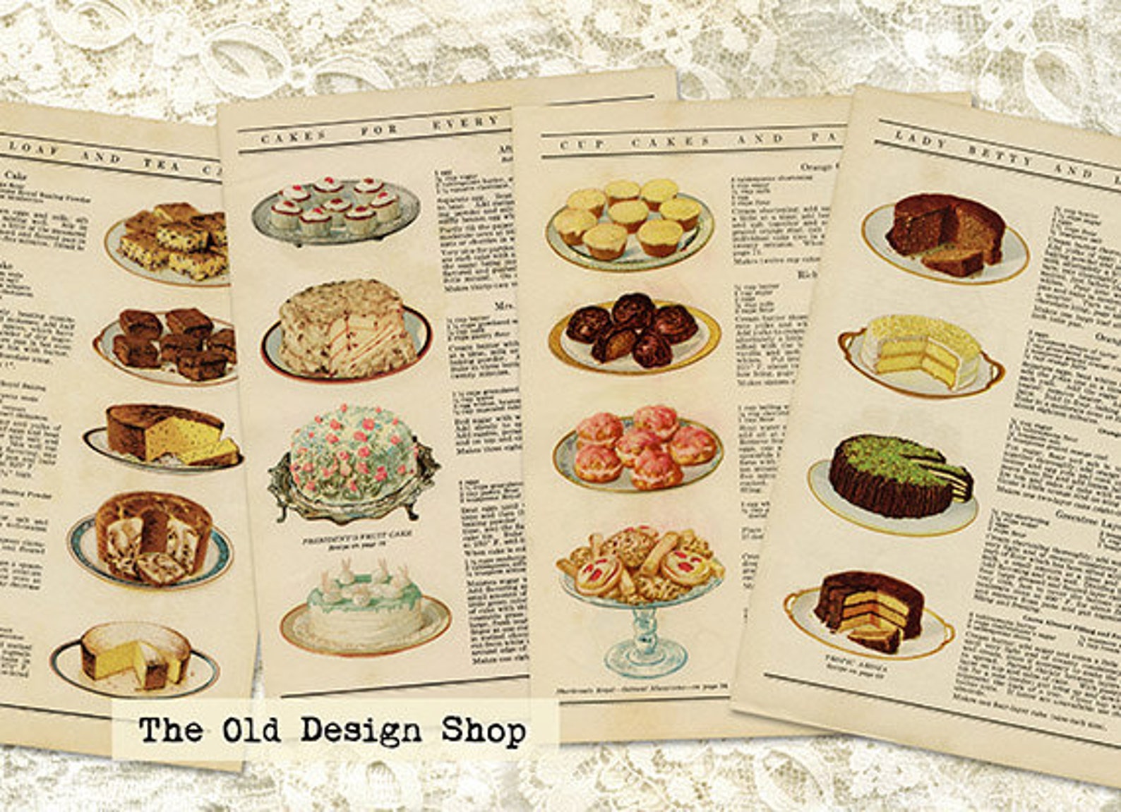 Vintage Aged and Shabby 8 Cookbook Pages Baking Illustrations - Etsy