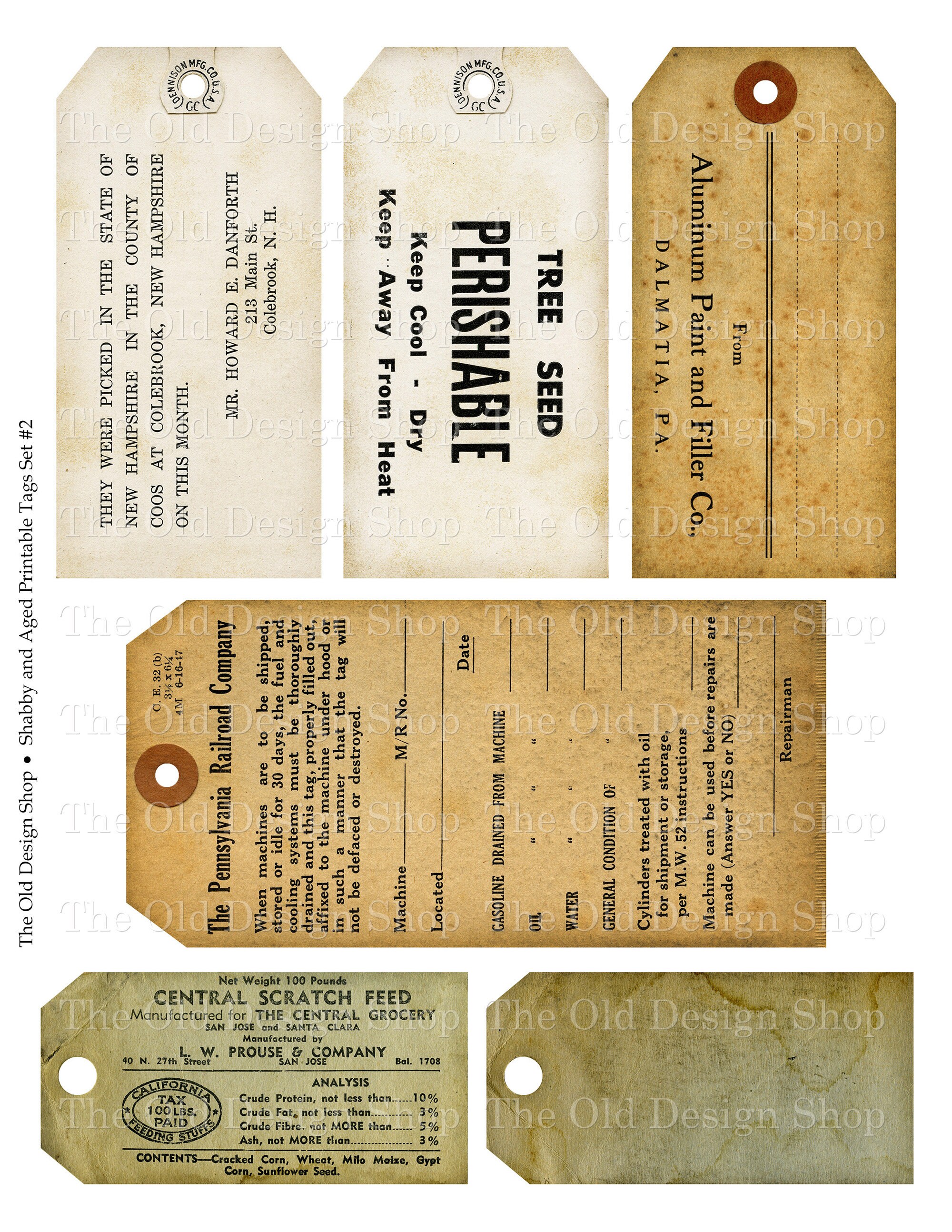 Shabby and Aged Tags Set 2 Printable Vintage Creamery Repair Railway ...
