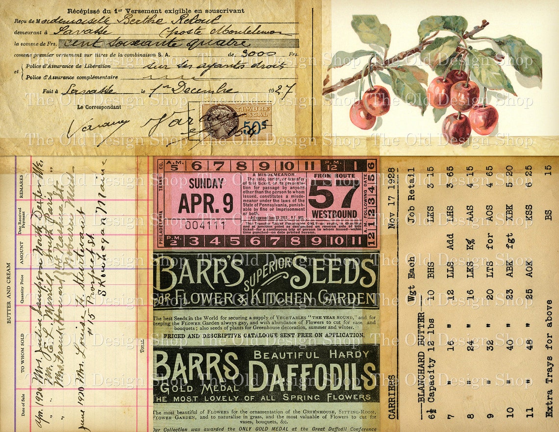 Collaged Ephemera Background Paper Pack Set 2 Vintage Inspired 8.5 X 11 ...