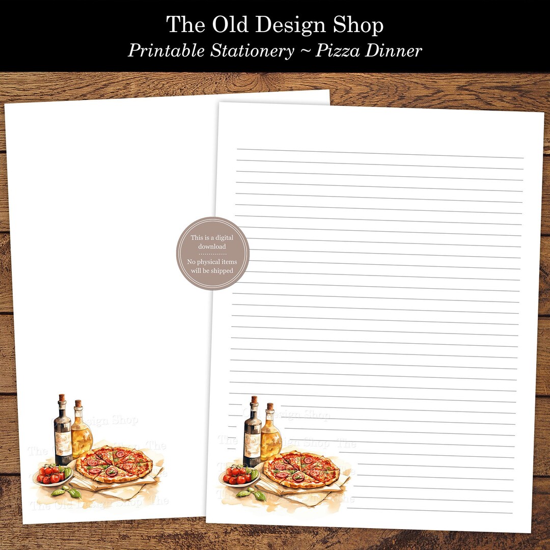 Printable Pizza Letter Writing Stationery Watercolor Pizza Dinner ...