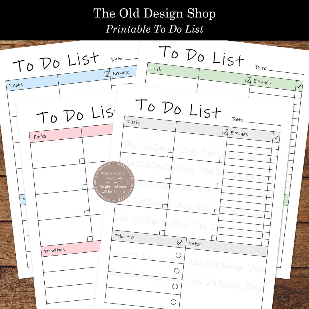 To Do List Printable Errands Priorities Tasks List Simple Ink Saving ...