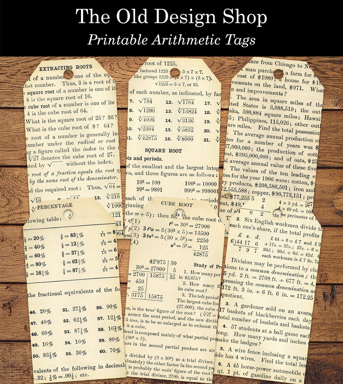 Printable Number Tags Arithmetic Math Background Tags Vintage Style ...