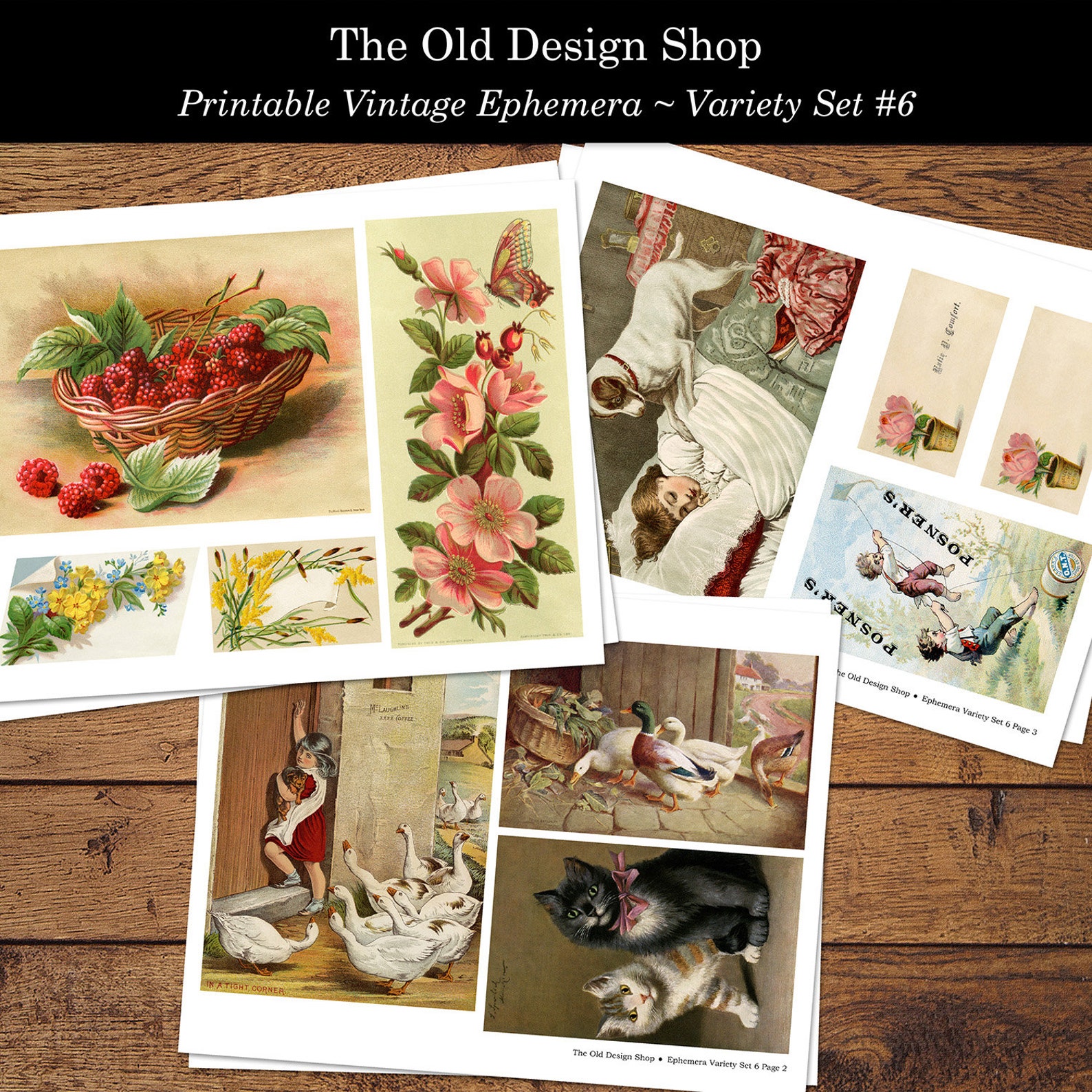 Set 6 Vintage Ephemera Printable Variety Pack Digital Download Collage ...