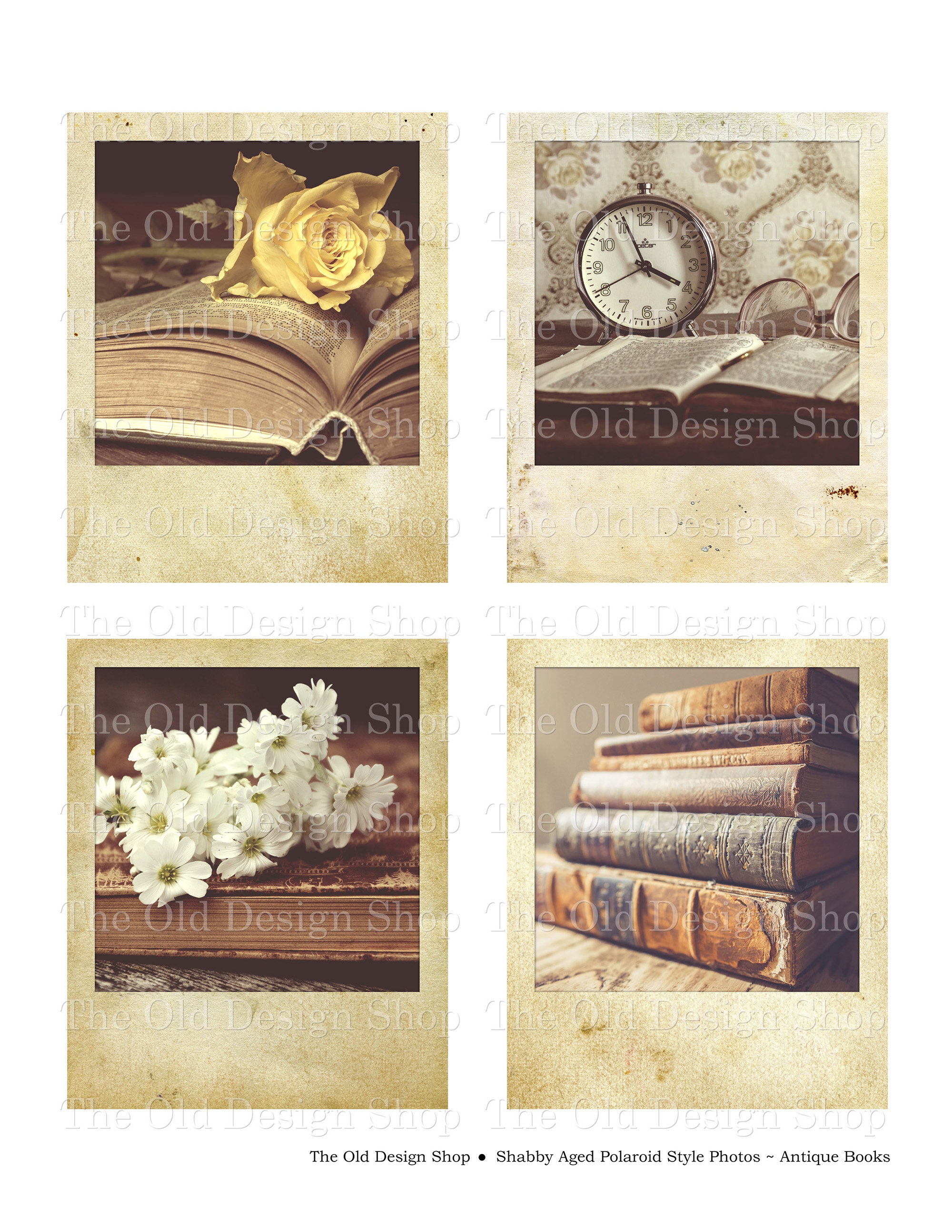 Vintage Book Polaroid Style Pictures, Printable Books Aged Photos ...