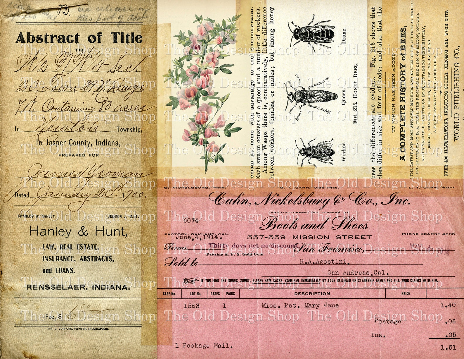 Collaged Ephemera Background Paper Pack Set 1 Vintage Inspired 8.5 X 11 ...