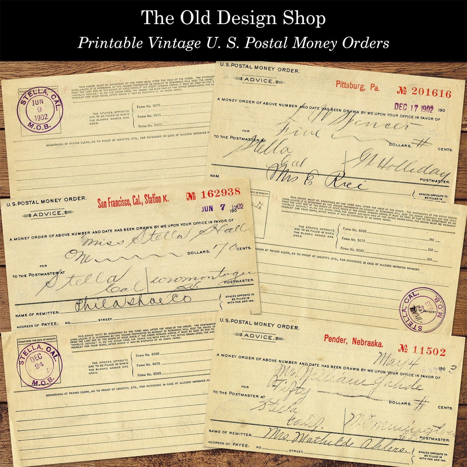 Printable Vintage US Postal Money Orders Antique Documents Printable ...