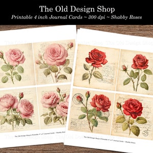 Printable Rose Journal Cards for Junk Journal Ephemera Cardmaking ...