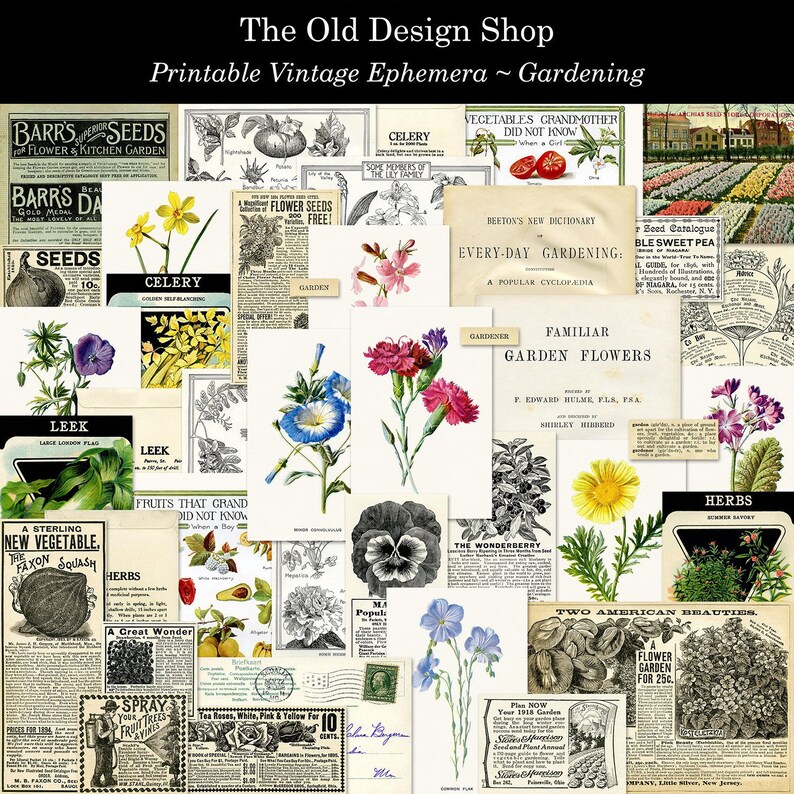 Vintage Gardening Printable Ephemera Garden Flower and - Etsy Canada