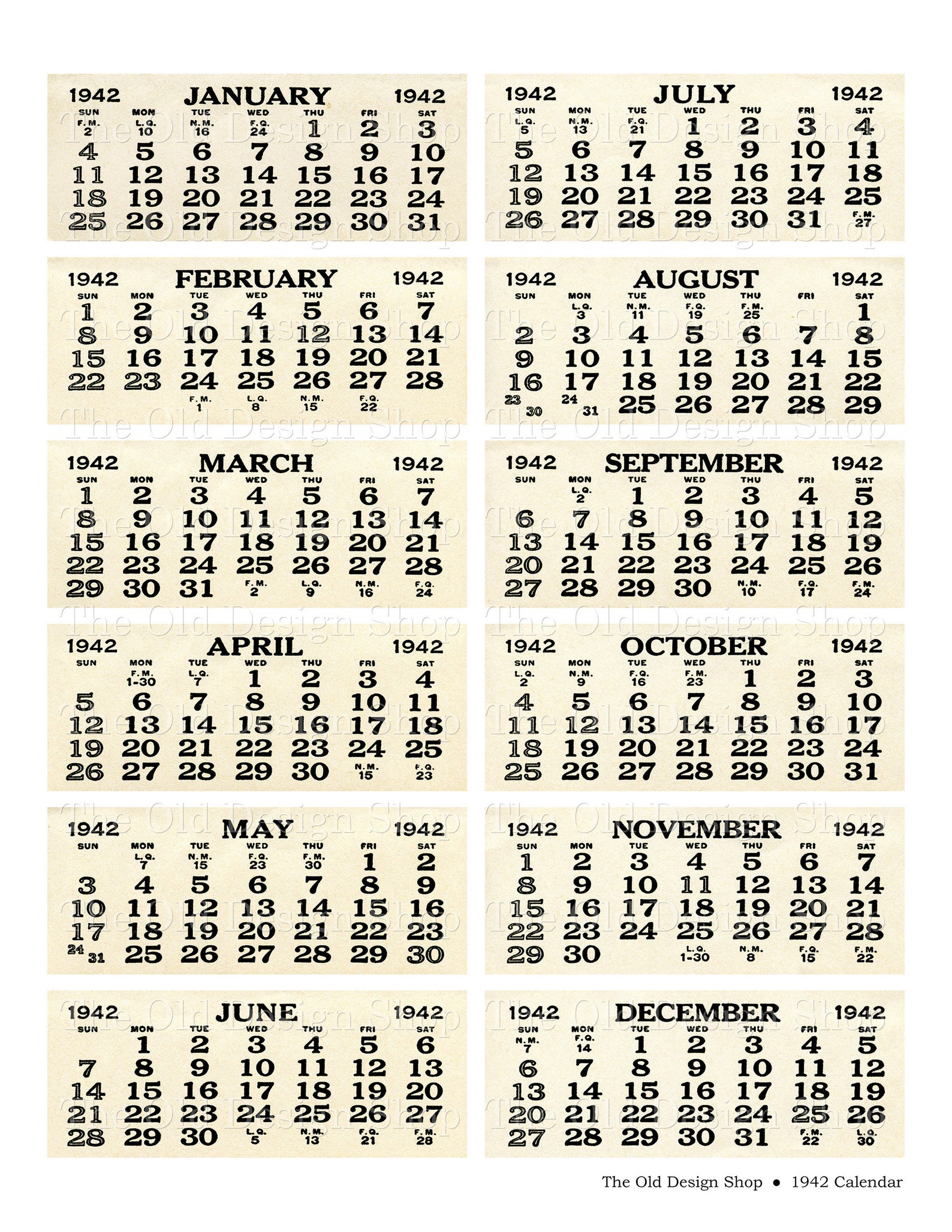 Calendar Cards 1942 Printable Vintage Ephemera Collage Sheet - Etsy Canada