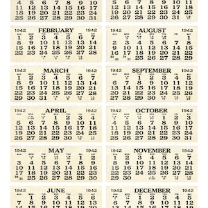 Calendar Cards 1942 Printable Vintage Ephemera Collage Sheet Digital ...