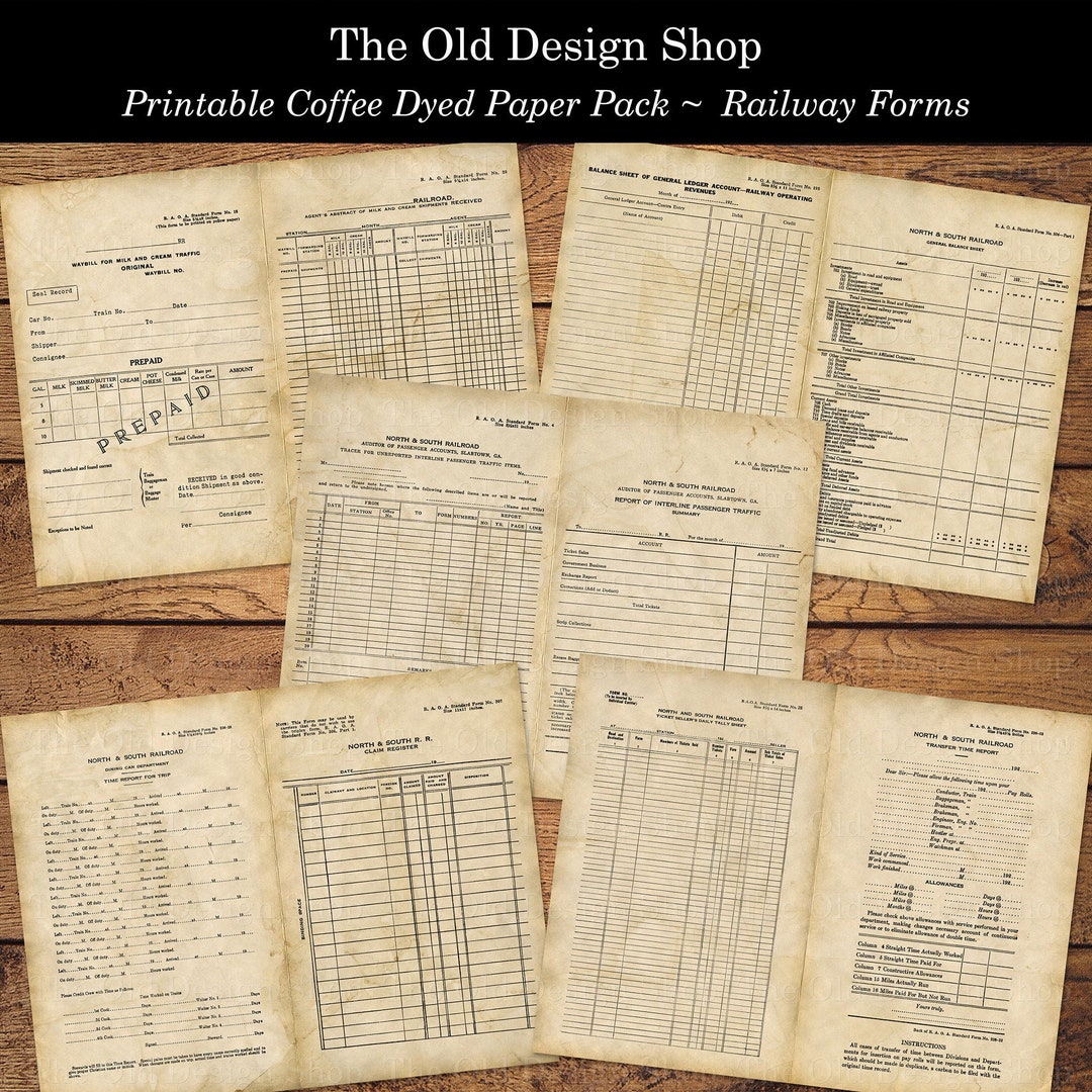 Vintage Railway Forms Printable Ink Saving Black and White PLUS Coffee ...