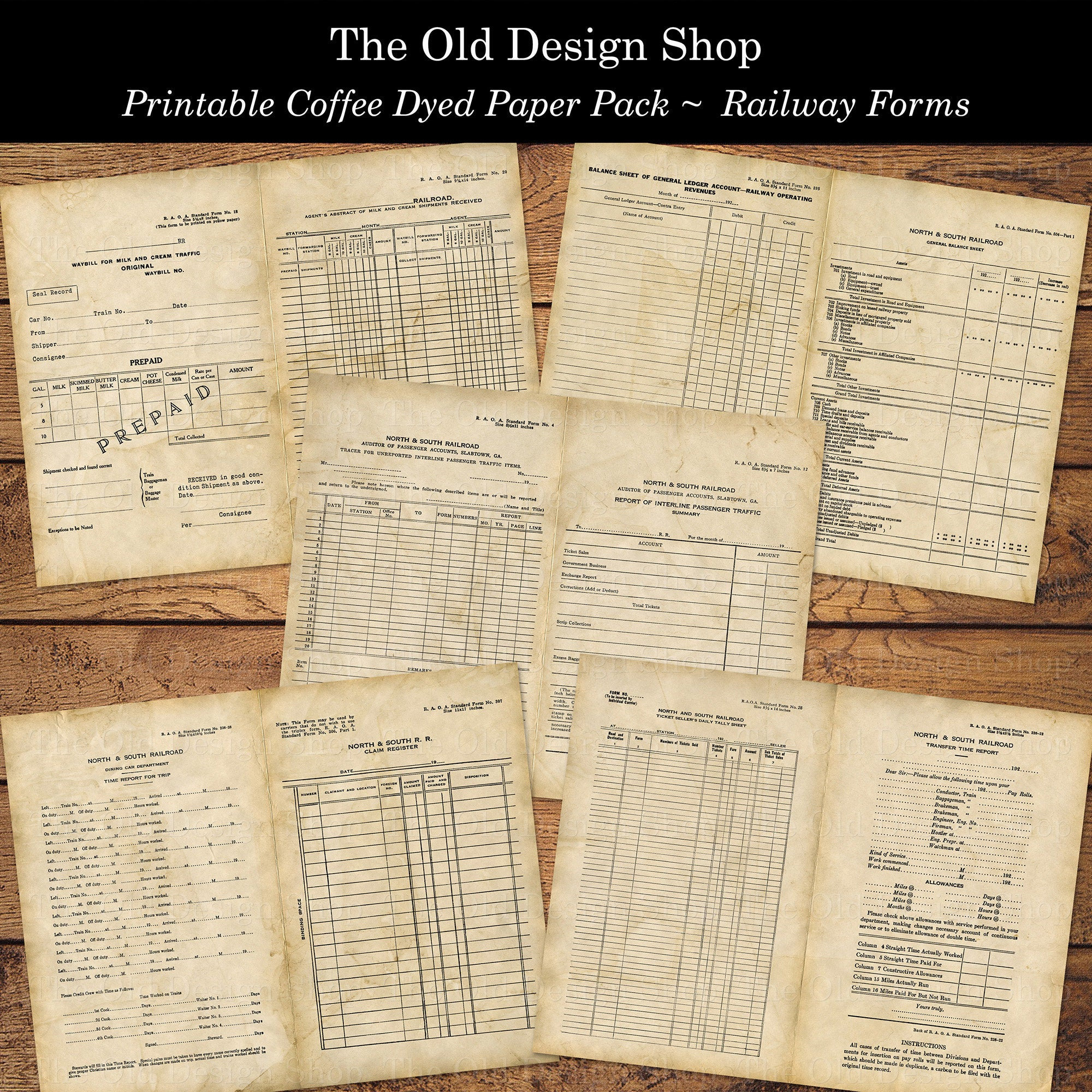 Vintage Railway Forms Printable Ink Saving Black and White PLUS Coffee ...