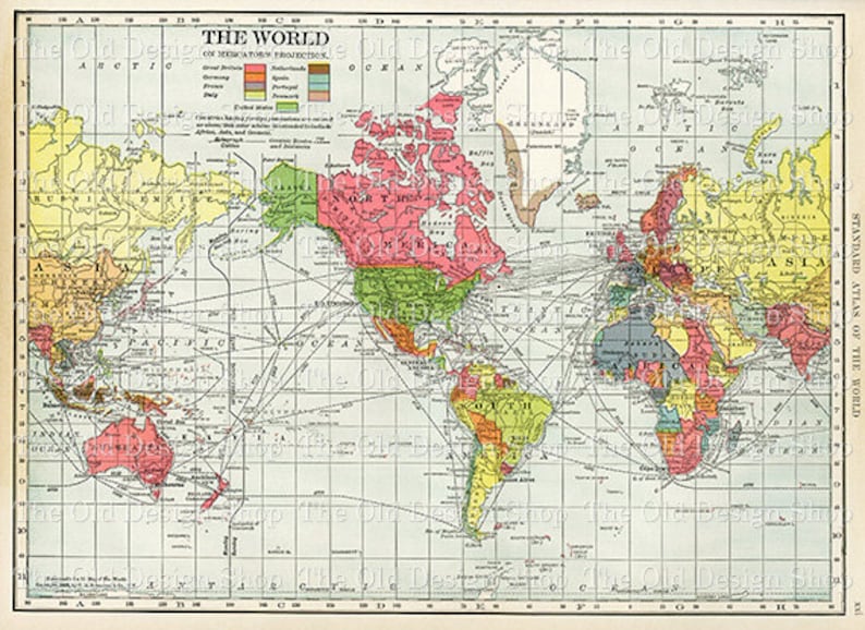 World Map 1902 Vintage Aged Printable Ephemera for Junk Journals ...