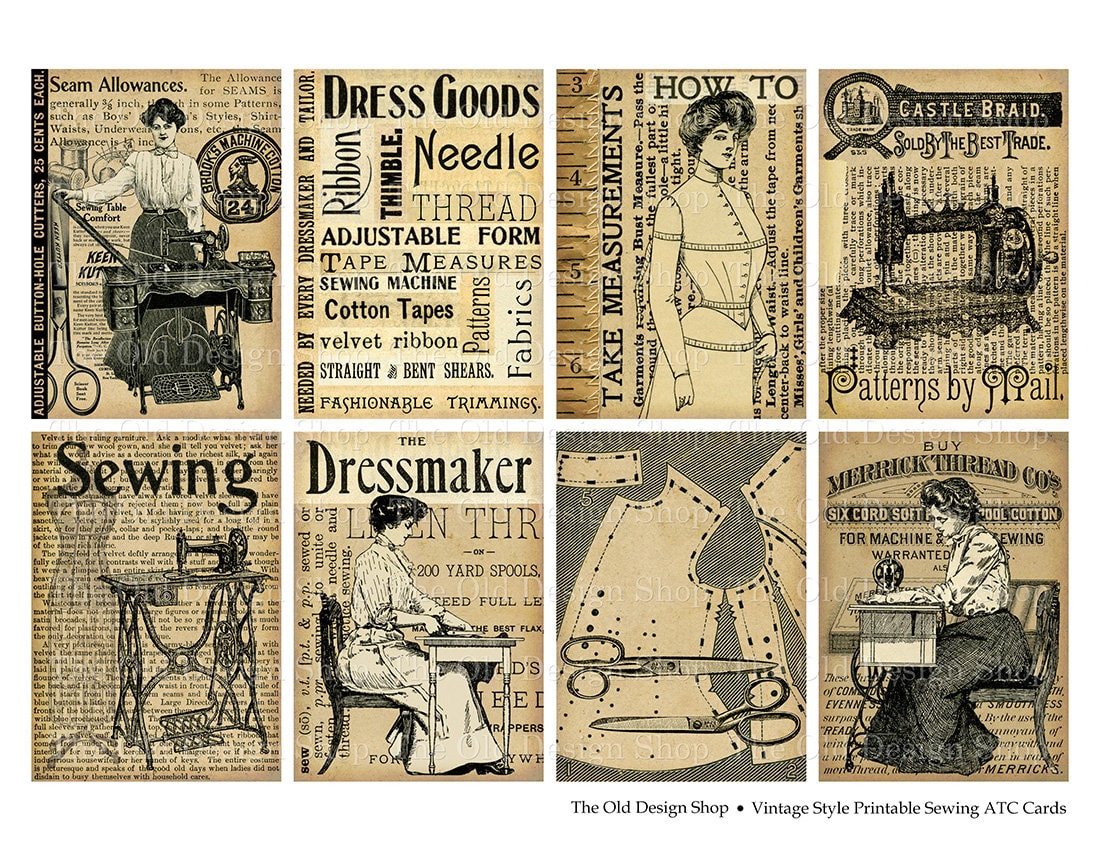 Sewing Cards ATC Printable Vintage Style Digital Download JPG - Etsy ...