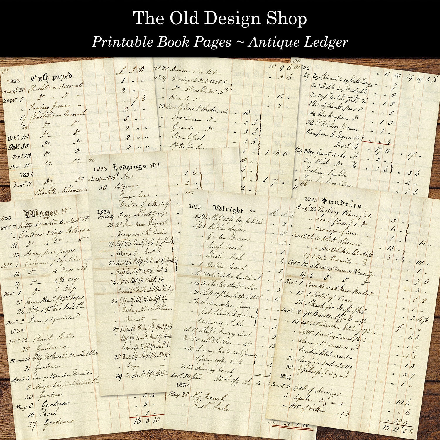 20 Antique Handwritten Ledger Pages Printable Vintage Book Pages for ...