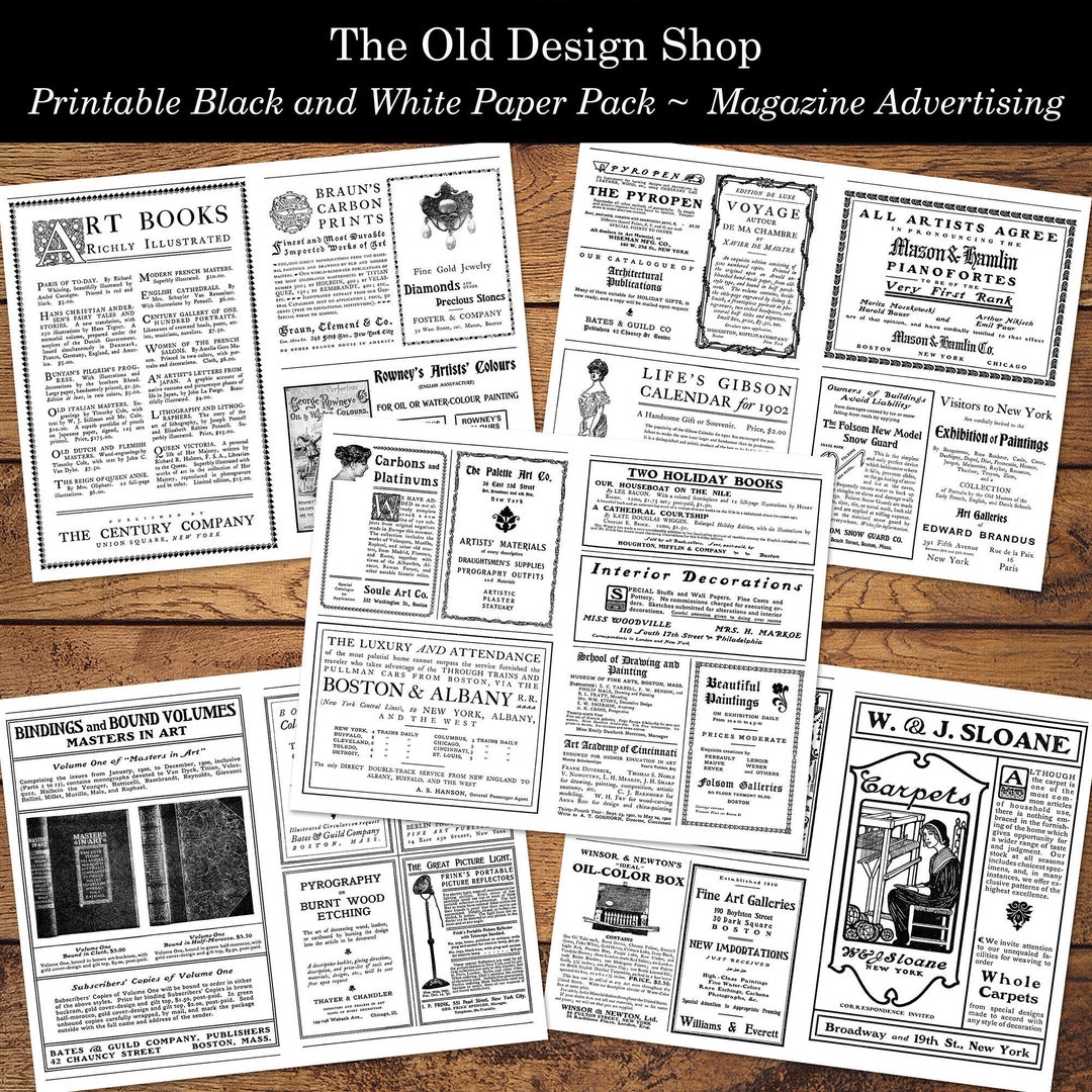 Vintage Magazine Advertisements Printable Ink Saving Black and White ...