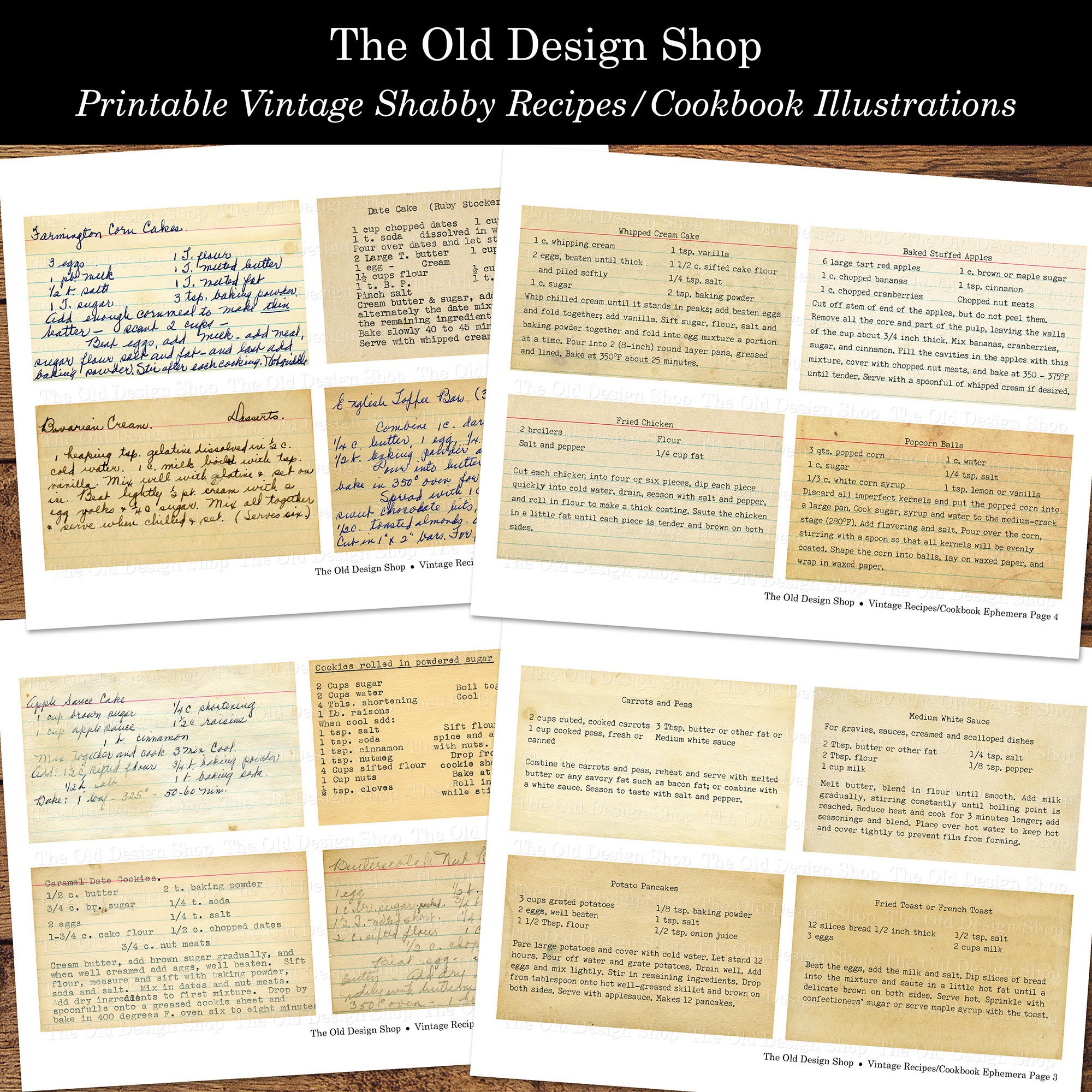 Printable Shabby Aged Old Recipes and Cookbook Illustrations Vintage ...