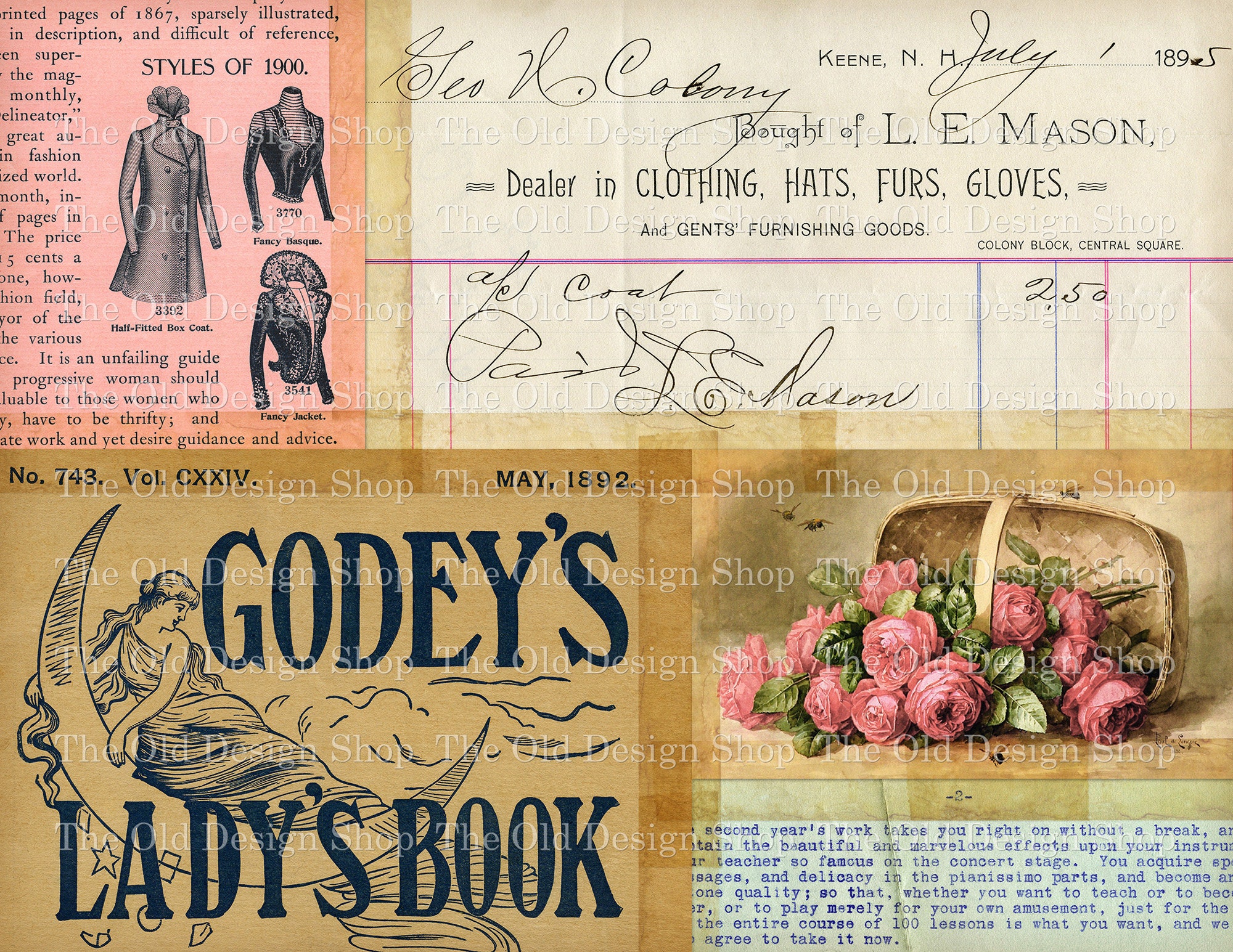 Collaged Ephemera Background Paper Pack Set 3 Vintage Inspired 8.5 X 11 ...