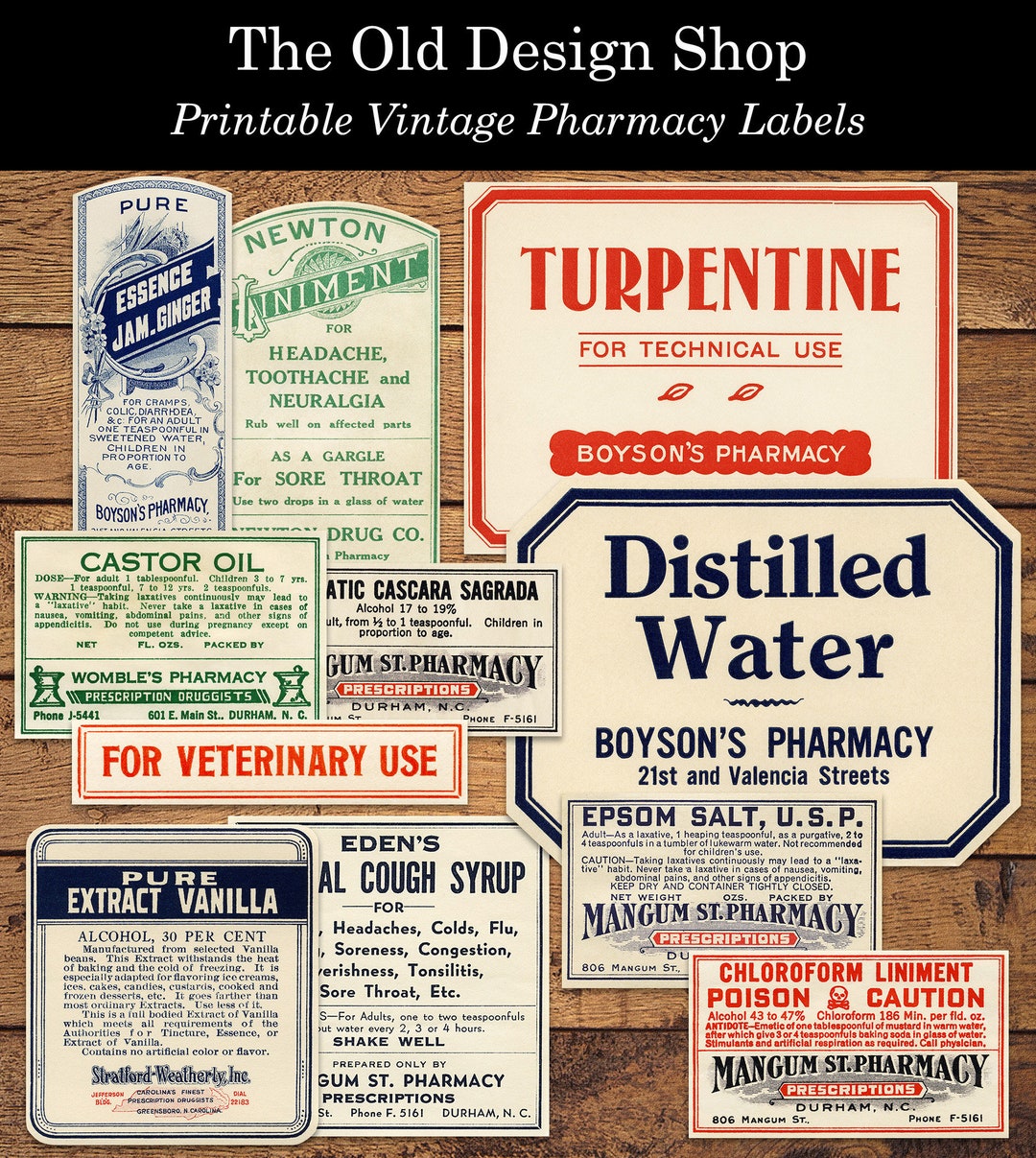 Printable Pharmacy Labels Vintage Label Ephemera Commercial Use Digital ...