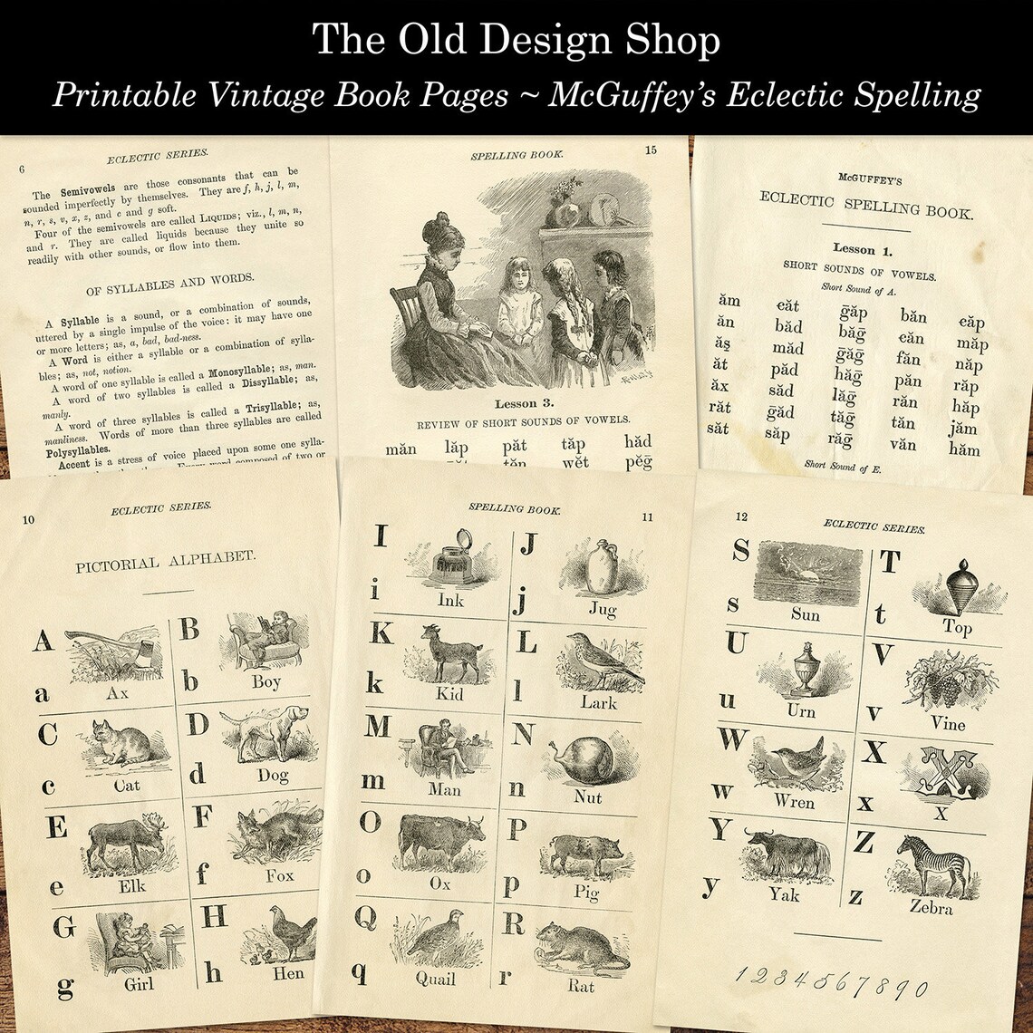Mcguffey’s Eclectic Spelling Shabby and Aged Vintage School Reader Book ...