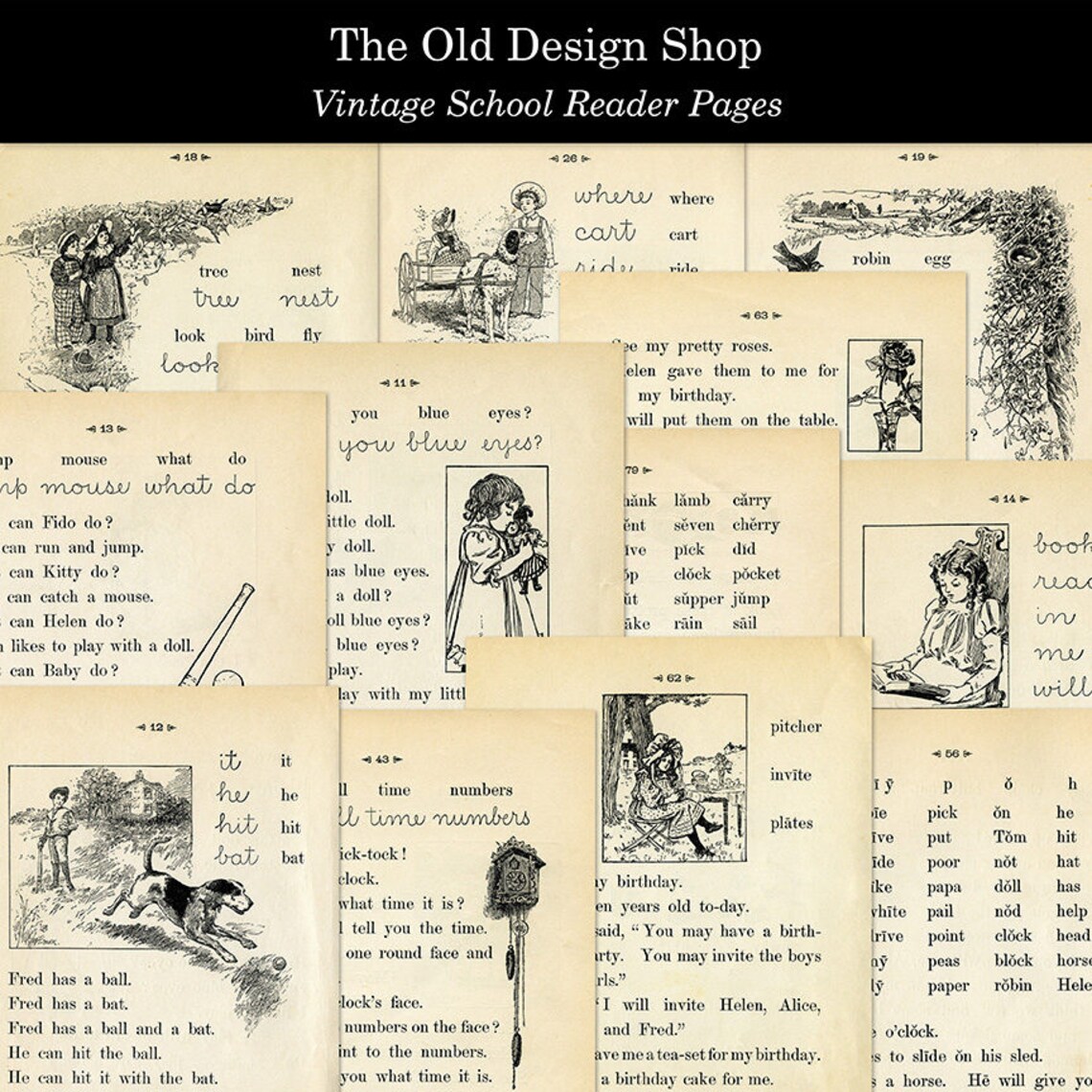 Vintage School Reader Pages Antique Elementary Textbook Aged | Etsy