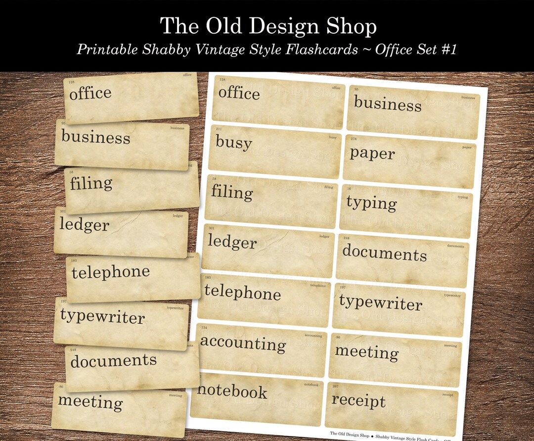 Office Flashcards Printable Junk Journal Neutral Ephemera Cardmaking ...