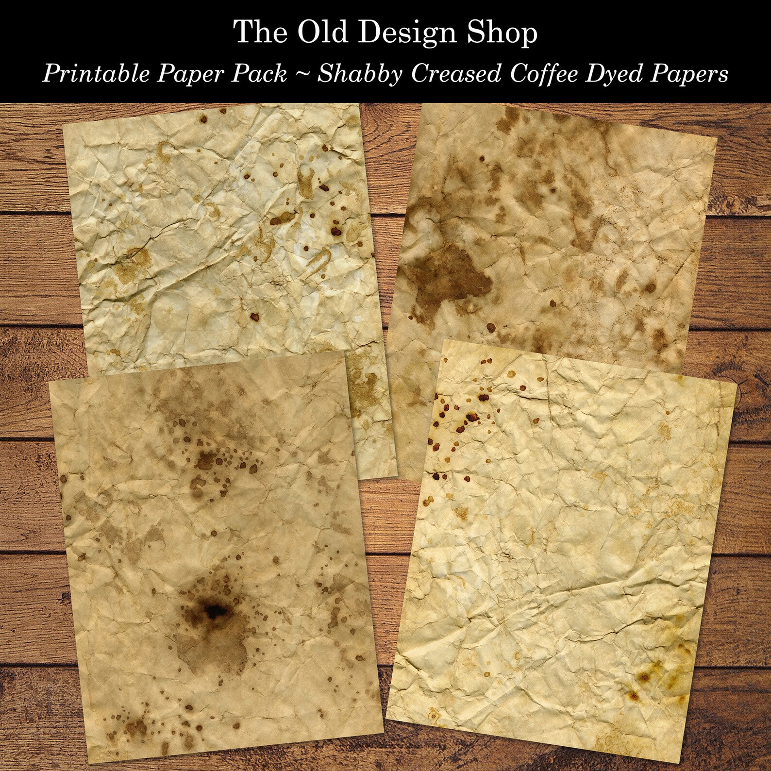 Printable Shabby Crumpled Creased Coffee Dyed Grunge Paper Pack 8.5 X ...