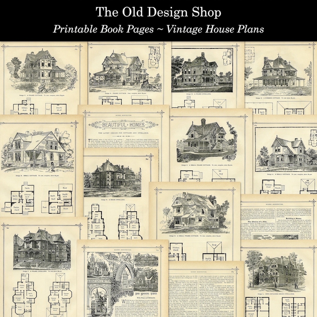 Antique House Plans Vintage Printable Book Pages Commercial Use Digital ...