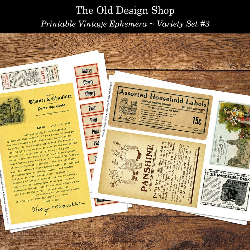 Set 3 Vintage Ephemera Variety Pack Printable Digital Download Collage ...