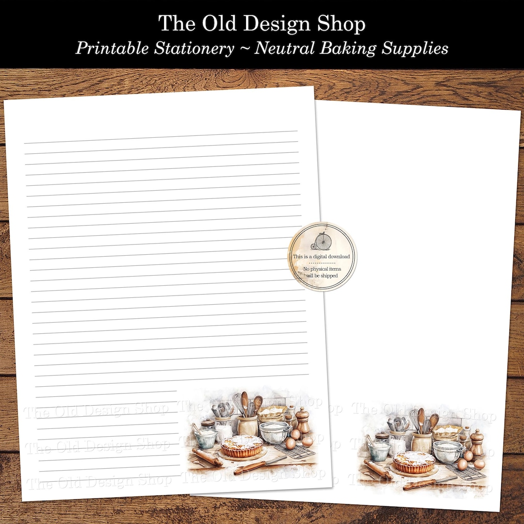 Watercolor Baking Supplies Printable Letter Writing Stationery Neutral ...